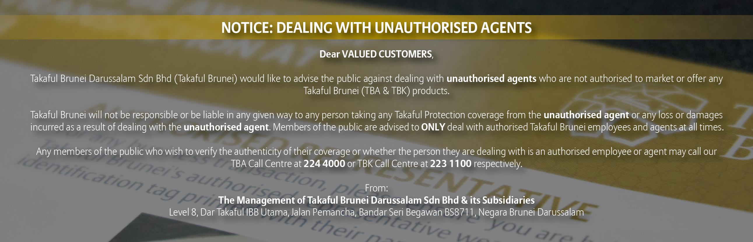 Authorised Workshops – Takaful Brunei